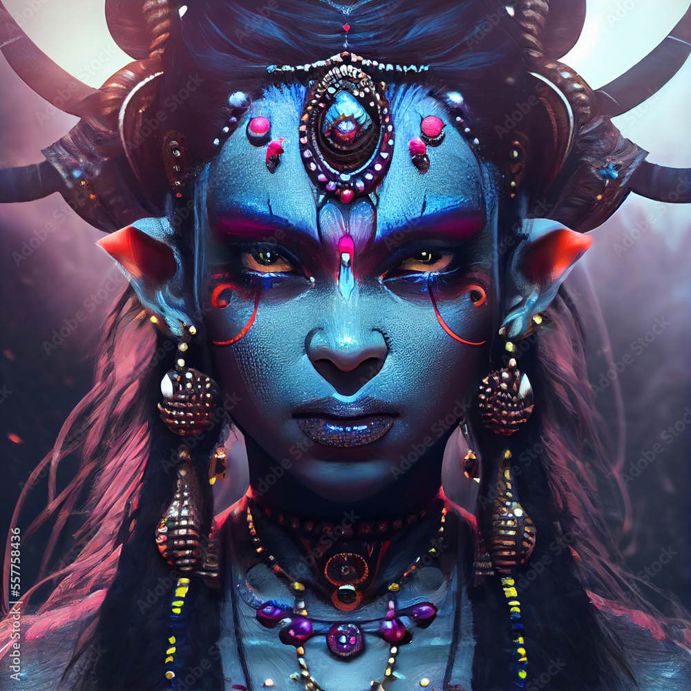 Goddess Kali portrait illustration. Hindu god Mahakali, Bhadrakali, or ...