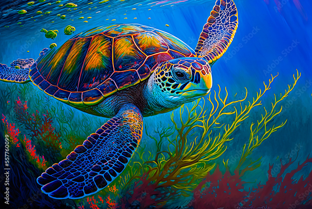 Sea turtle, acrylic painting. Generative AI Stock Illustration | Adobe ...