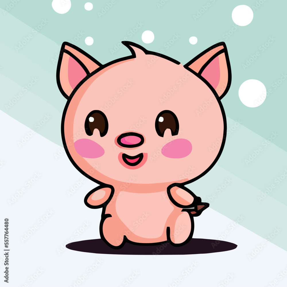 Cute Pig illustration Pig kawaii chibi vector drawing style Pig cartoon ...