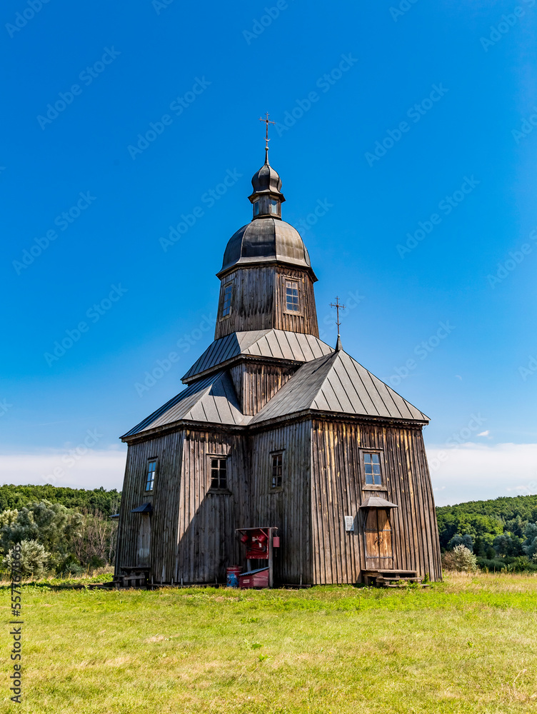 Summer 2021. Wooden church of St. Nicholas in Cossack Village, an open ...