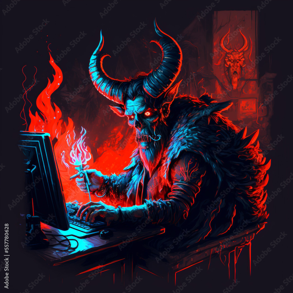 RED AND BLACK DEMON GAMER, HORNS WITH RED EYES Stock Illustration ...