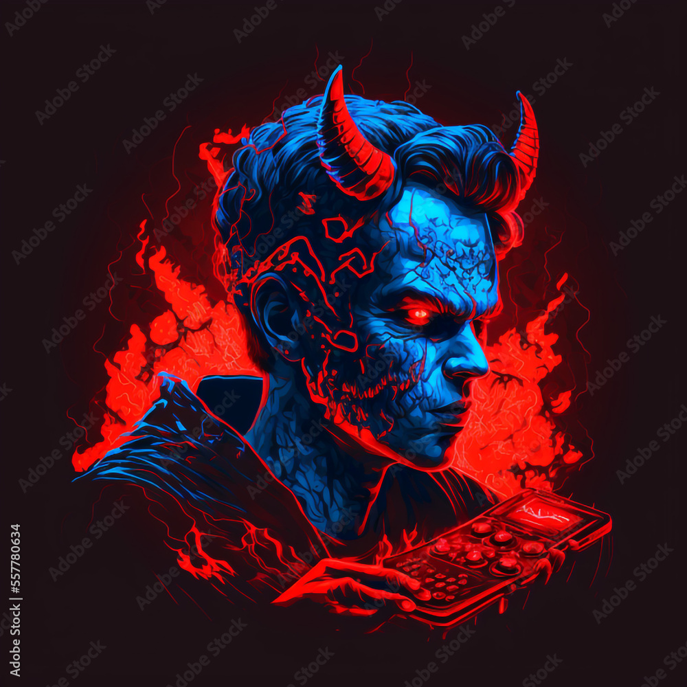 Fotografía RED AND BLACK DEMON GAMER, HORNS WITH RED EYES, Craig ...