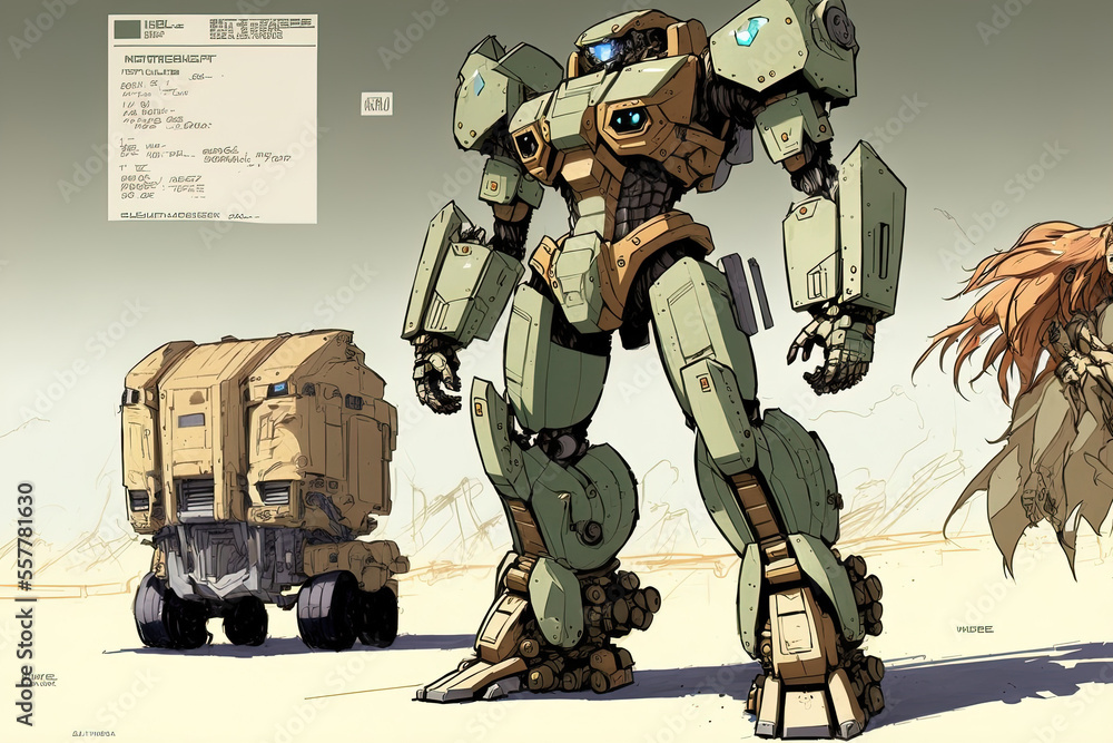 Future truck mecha robot with head, arm, torso, and leg weapons drawing ...