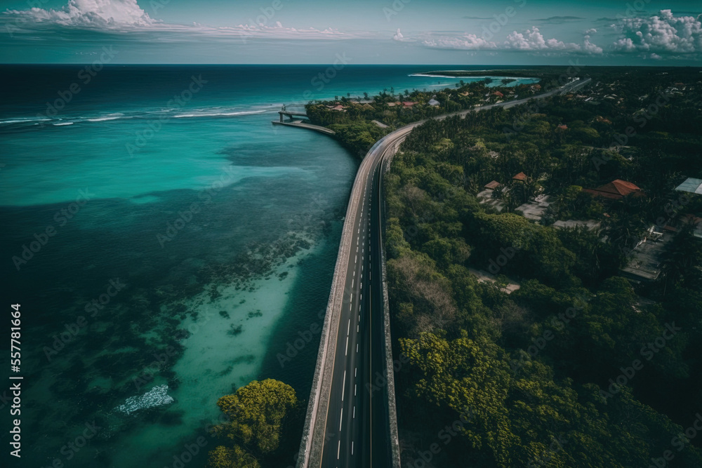 Toll Road in Bali Mandara. view from above. Indonesian island of Bali ...