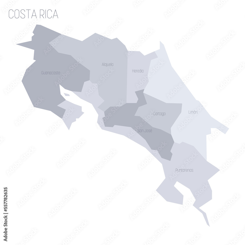 Costa Rica political map of administrative divisions - provinces. Grey ...