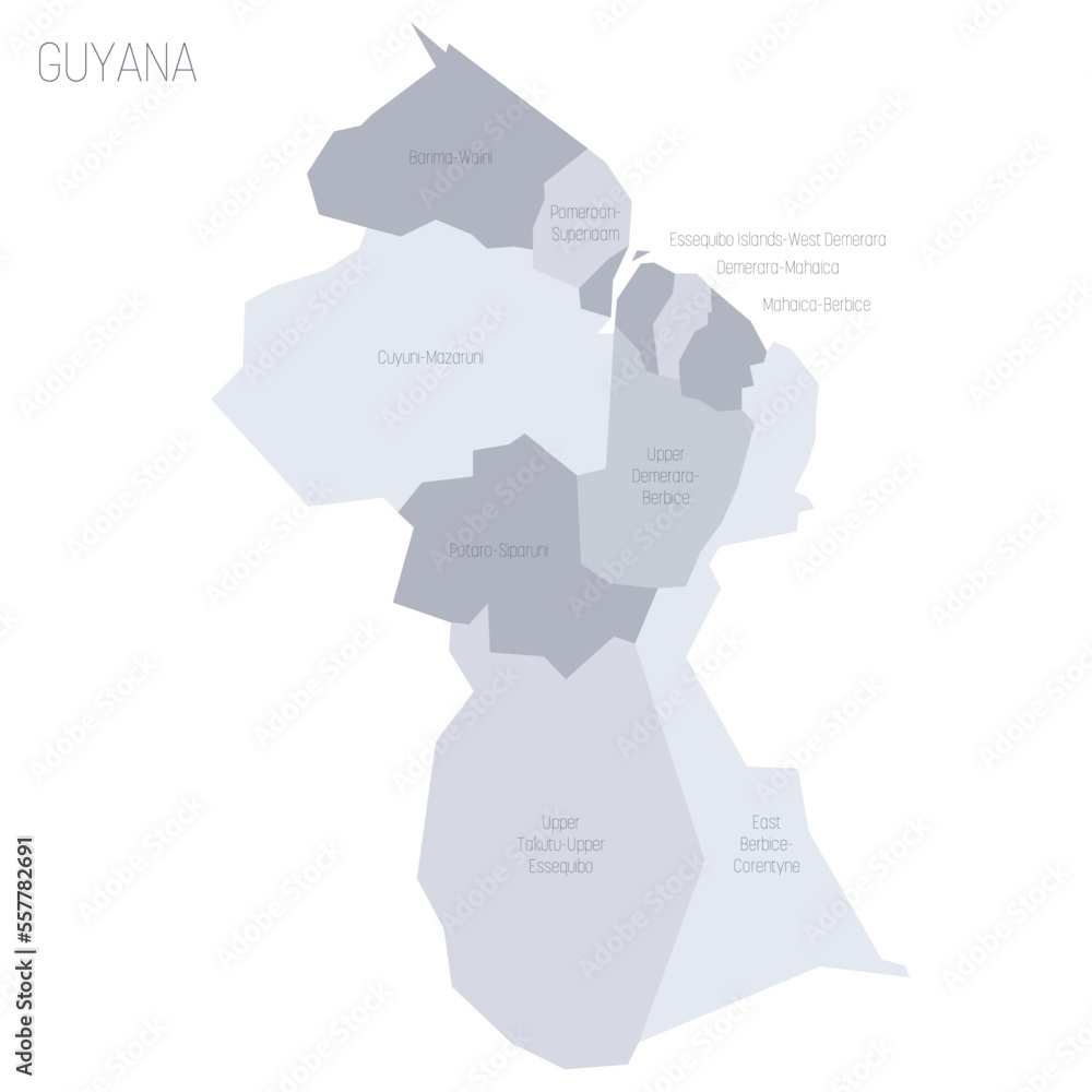 Guyana political map of administrative divisions - regions. Grey vector ...