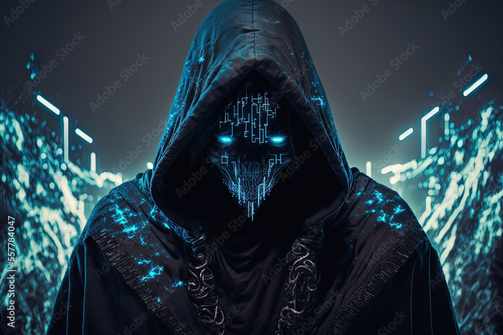 Ilustração do Stock: a dark cybermage cyberpunk sorcerer wearing a ...