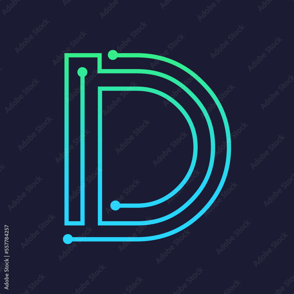 Letter D logo design template,Technology abstract dot connection cross vector logo icon circle ...
