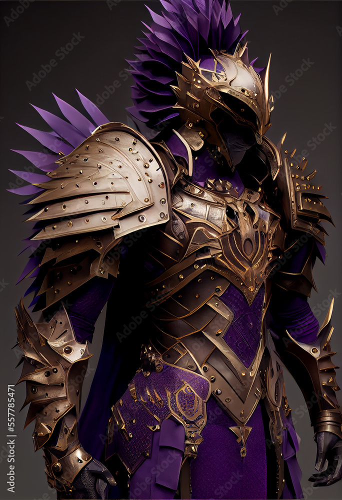 Purple and gold armor on a knight ai art Stock Illustration | Adobe Stock