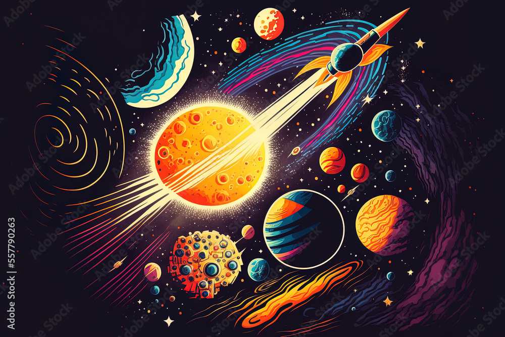 hand drawn, vibrant background of space. Generative AI Stock ...
