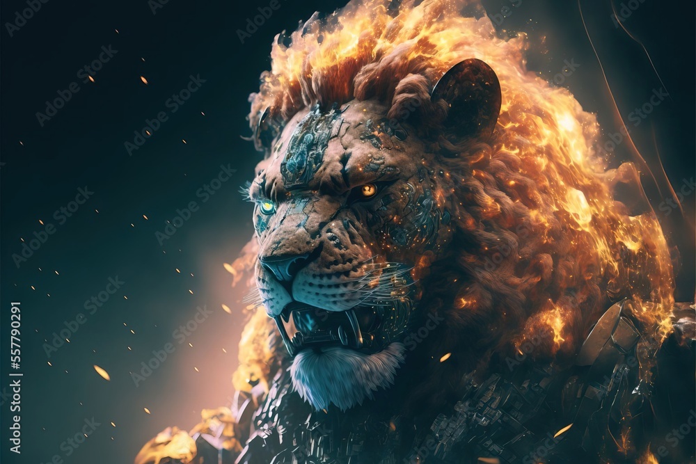 4K resolution or higher, Burning lion. Generative AI Technology Stock ...