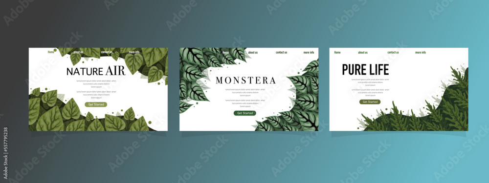 Nature foliage plants for background and landing page design set Stock ...