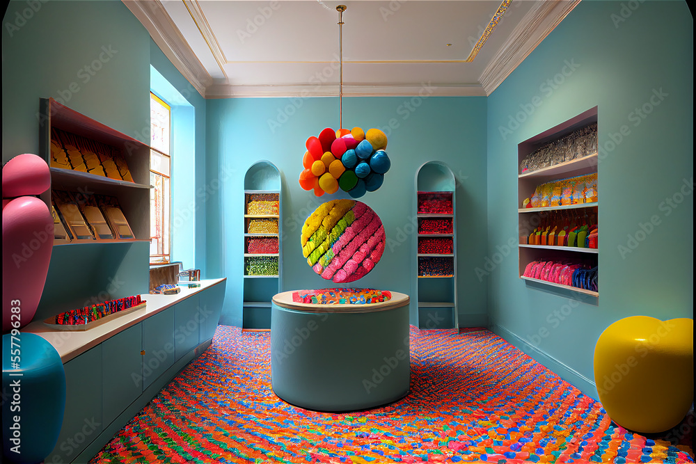 Multicolored candy shop interior Stock Illustration | Adobe Stock