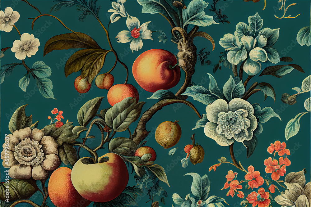 traditional Fruit and flowers pattern in a classic vintage style ideal ...