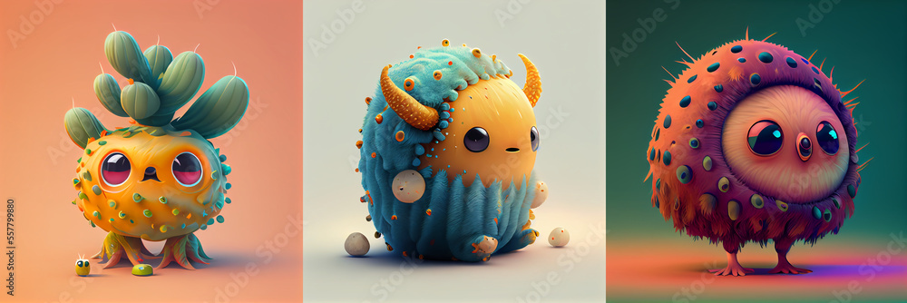 Cute alien characters design with flowers, collection Stock ...