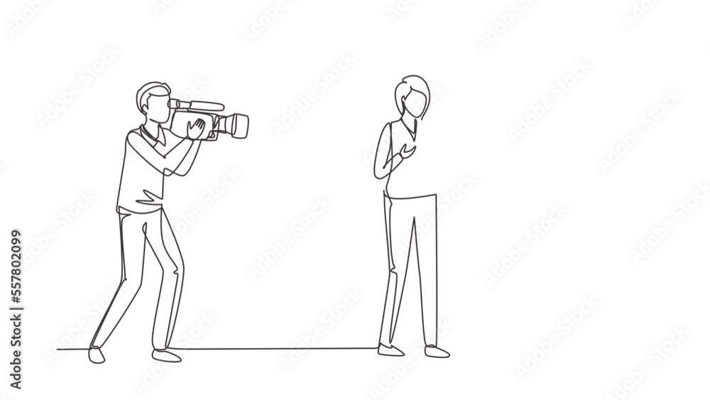Vidéo Stock Self drawing animation of single line draw woman journalist ...