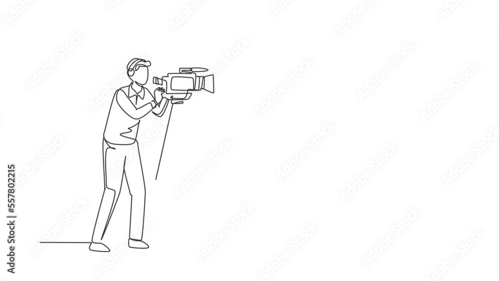 Self drawing animation of single line draw cameraman, operator ...