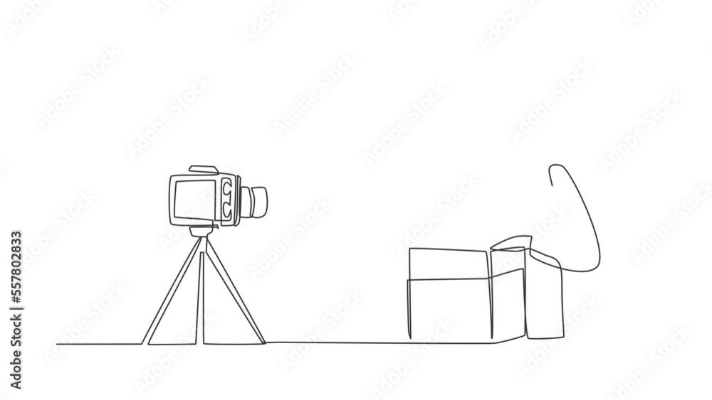 Self drawing animation of single line draw male vlogger unboxing ...
