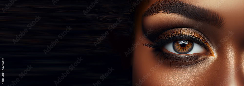 Hazel eye with long eyelashes. Concept of make-up and beauty, banner ...