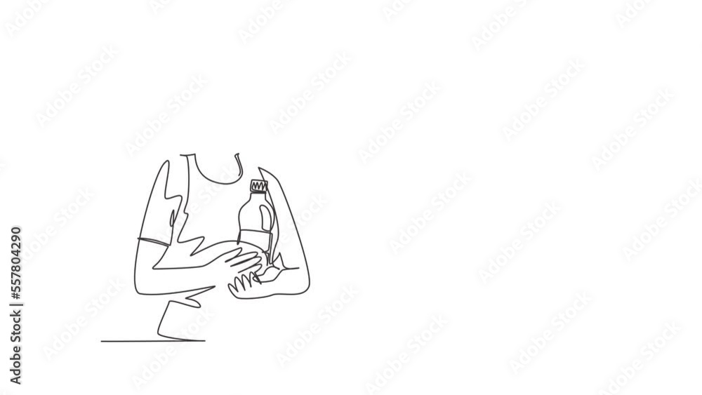 Vidéo Stock Animated self drawing of continuous line draw girl holding ...