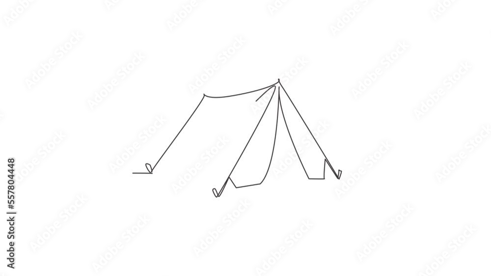 Animated self drawing of continuous line draw tent camping in outdoor ...