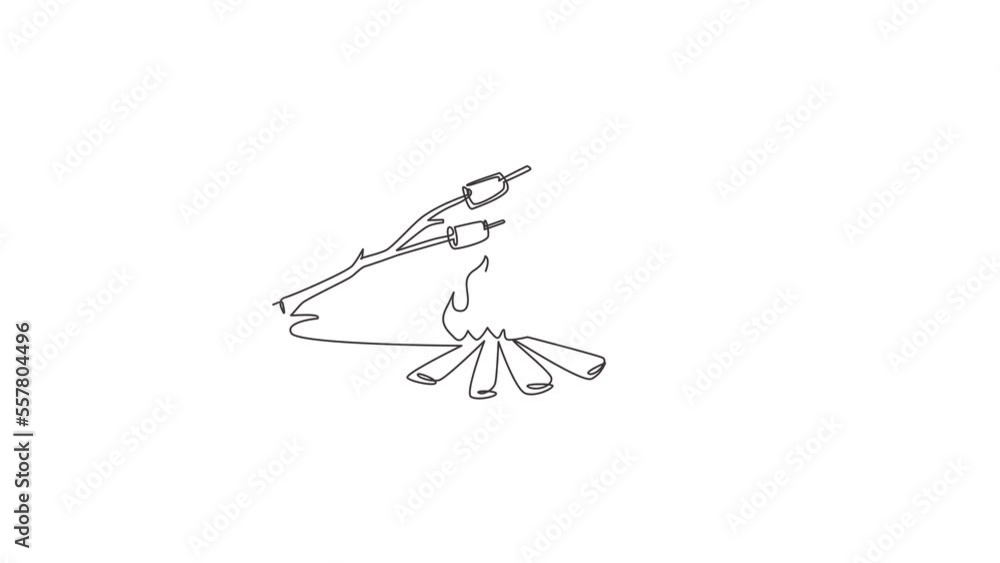 Animated self drawing of continuous line draw roasting marshmallow on ...