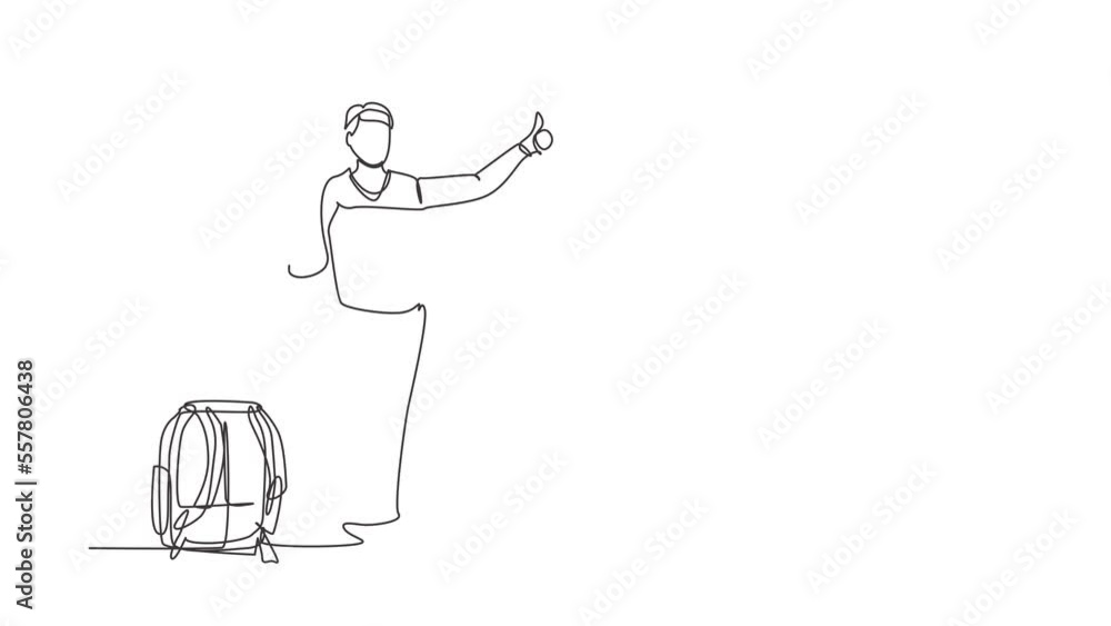 Self drawing animation of single one line draw hitchhiking man with ...