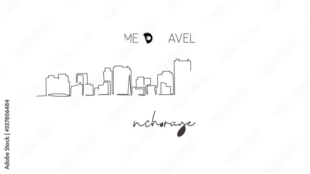 Animated self drawing of continuous one line draw Anchorage city ...