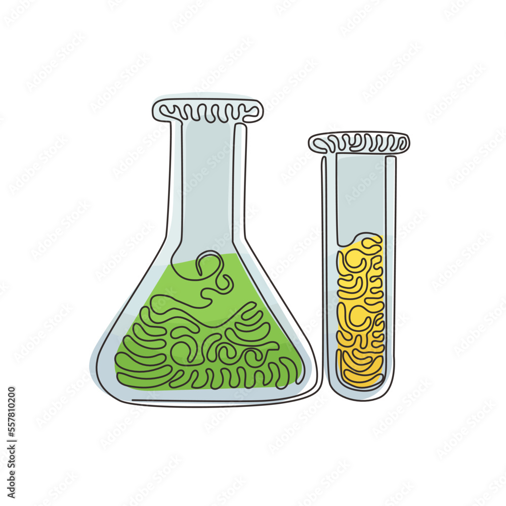 Continuous one line drawing chemistry laboratory glassware. Graduated ...