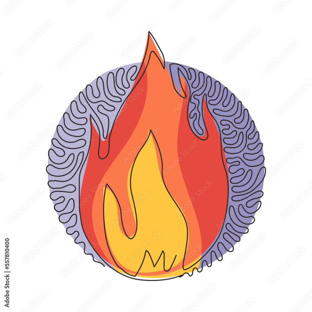 Continuous one line drawing fire, flame. Red flame in abstract style ...