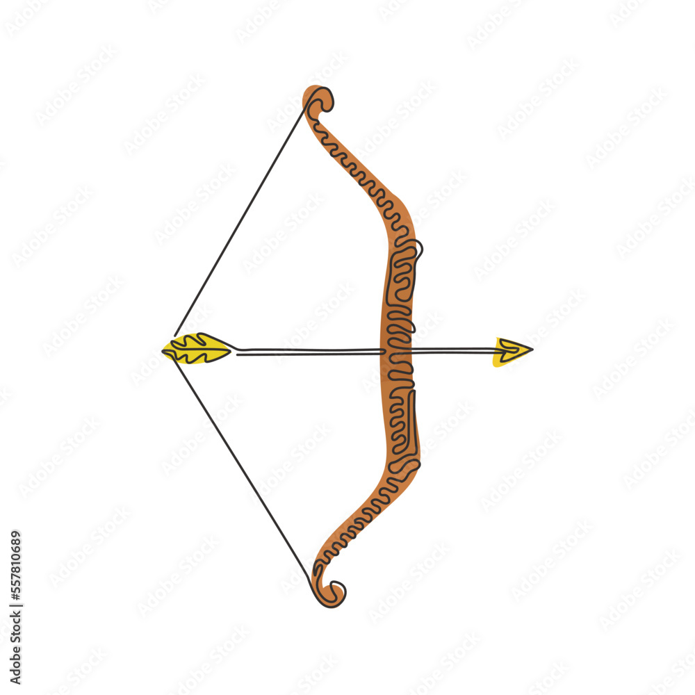 Single one line drawing Arrow and bow Indian archery weapon. Native ...