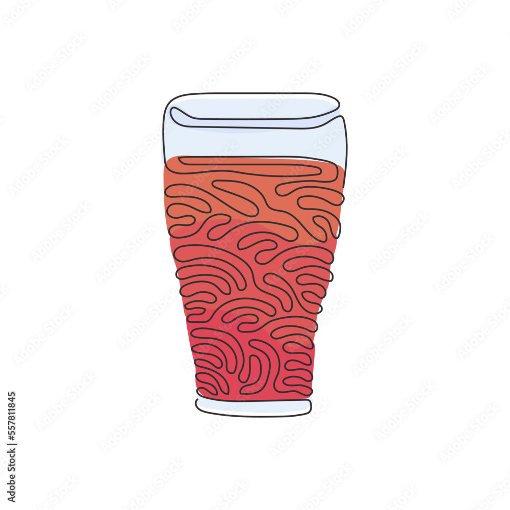 Single continuous line drawing soft drink in glass. Cold cola soda to ...