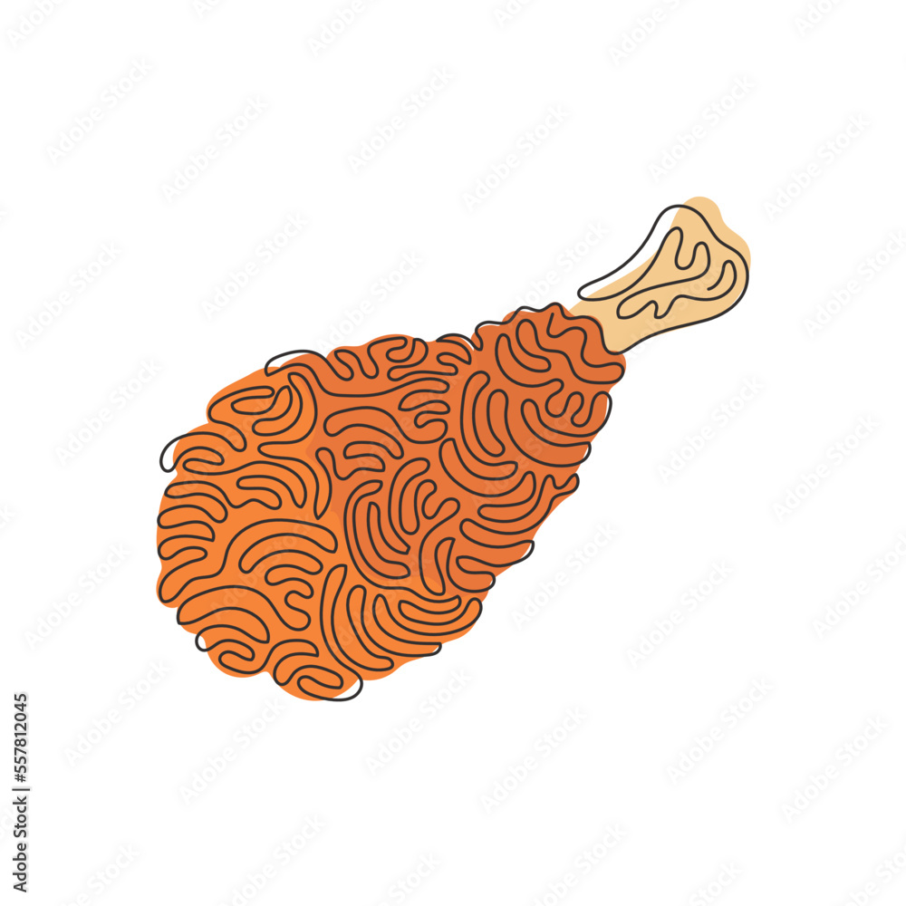 Continuous one line drawing delicious crispy fried chicken drumstick ...