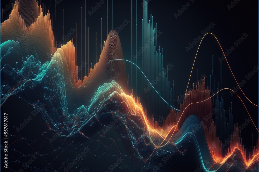 a line graph is shown with colorful lights coming out of the top of it ...