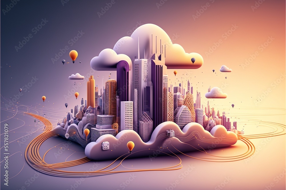 Digital illustration about technology and architecture. Stock ...