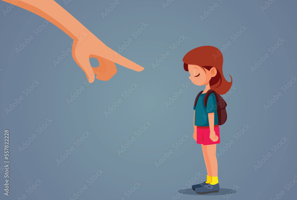 Authoritarian Parent Punishing and Scolding School Girl Vector Cartoon ...