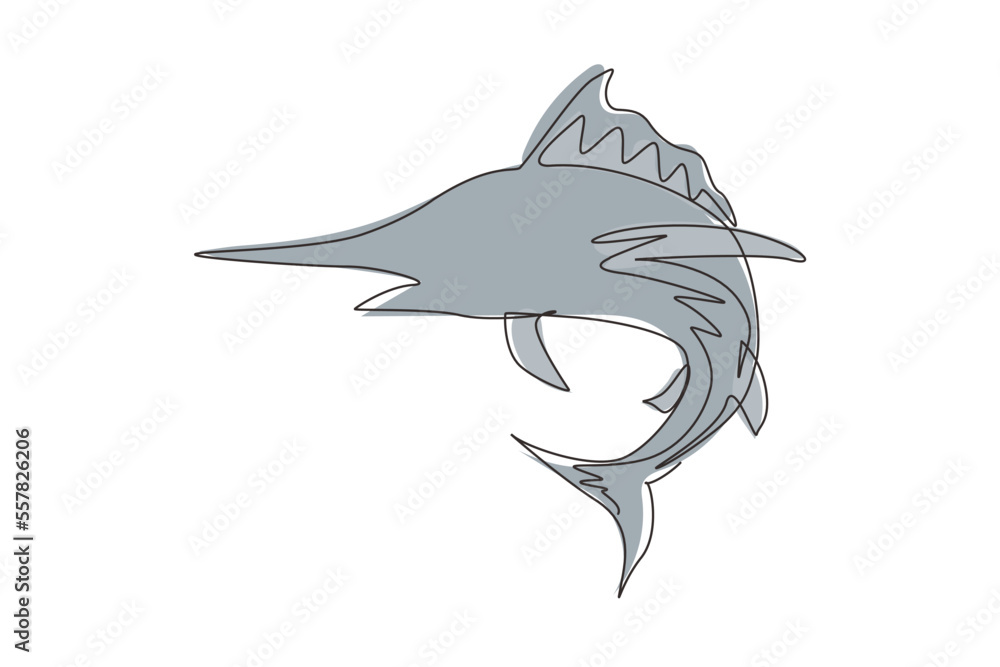 Single continuous line drawing marlin fish logo. Unique and fresh blue ...