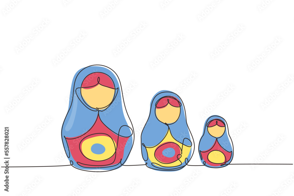 Continuous one line drawing matryoshka russian nesting dolls of ...