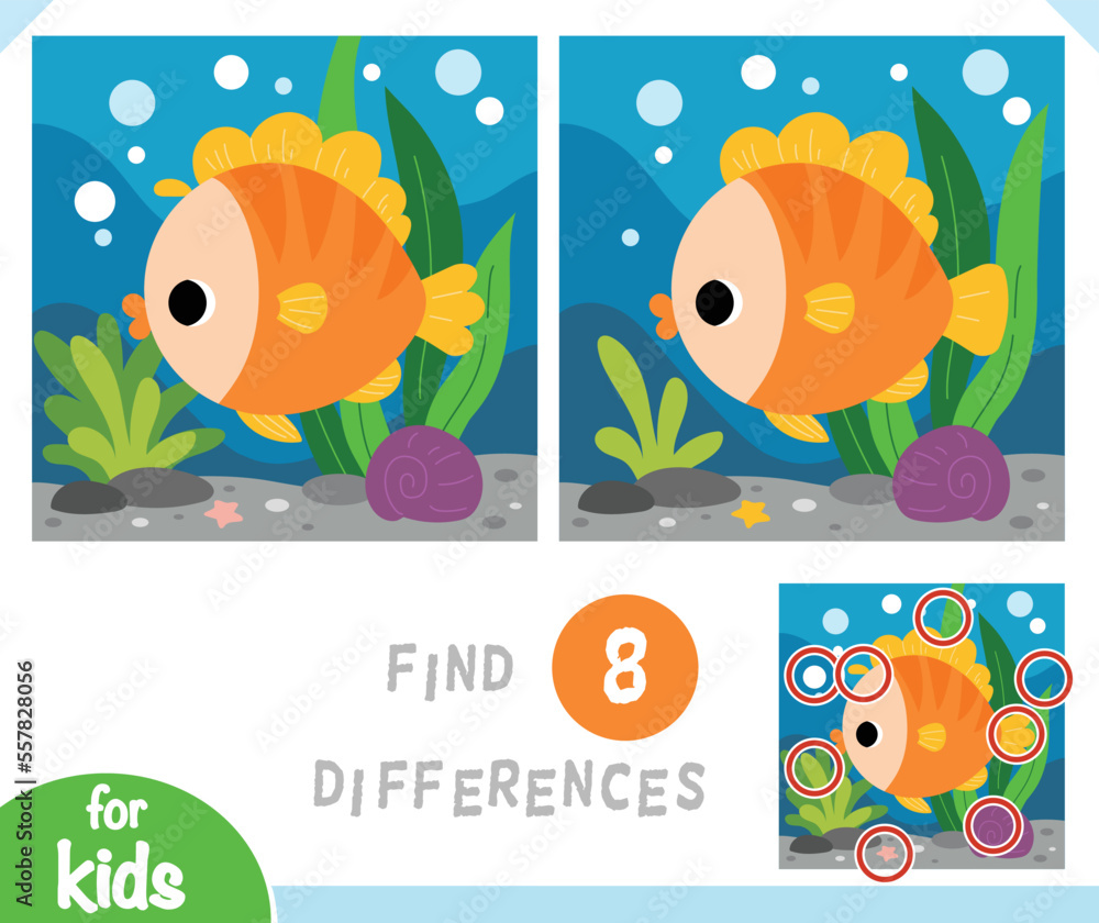Find differences educational game for children, Cute fish Stock Vector ...