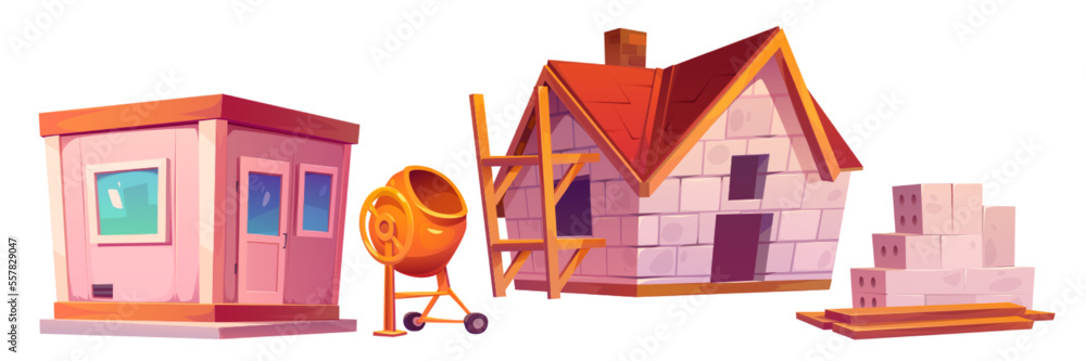 House construction site design elements set isolated on white ...