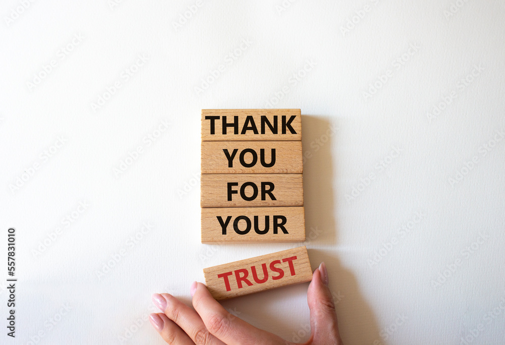 Thank you for your trust symbol. Wooden blocks with words Thank you for ...