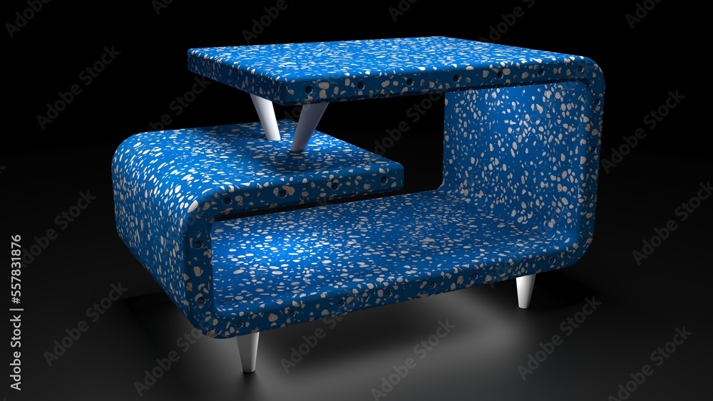 Blue Table with white patches. Desk design. Table 3d render. blue table ...