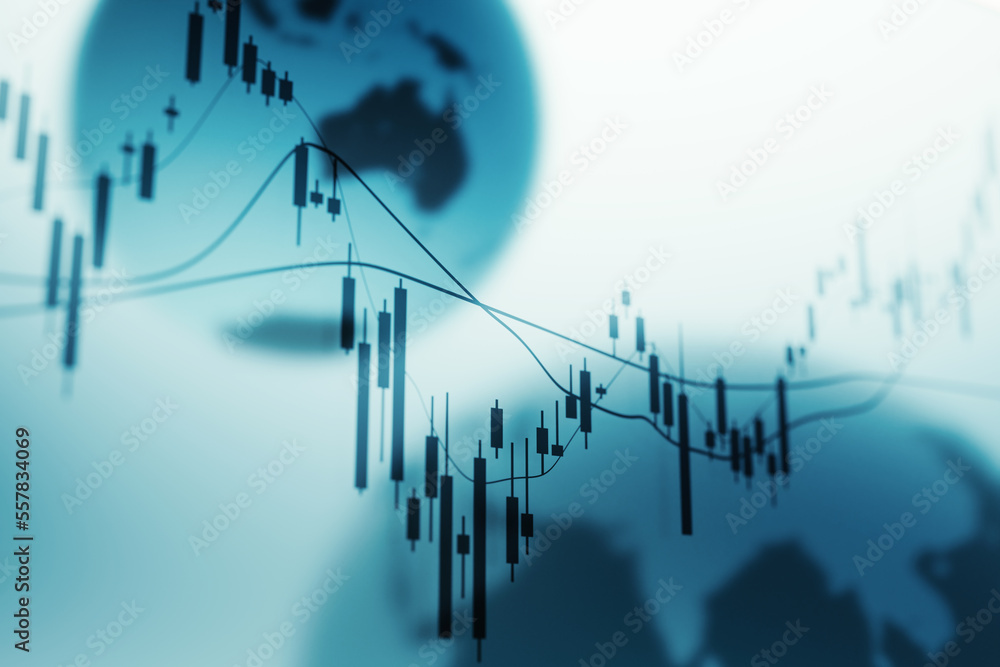 stock market chart and global earth dreamy background, 3d rendering ...