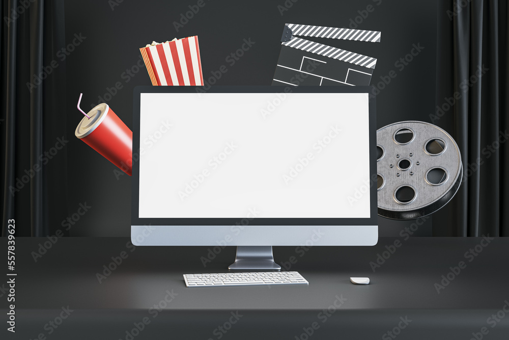 Online cinema movie watching concept with blank white modern computer ...