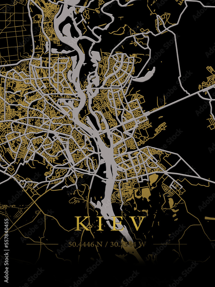 Map of Ukraine, Kyiv, city outline, borders, important cities, rivers ...