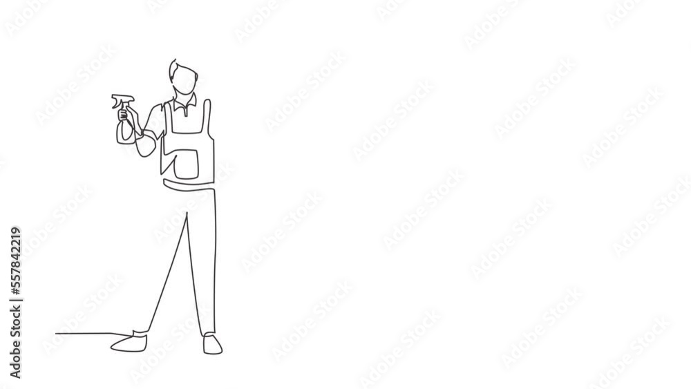 Animated self drawing of continuous line draw man washing windows ...