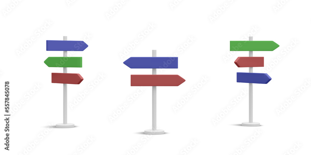 Set of 3d realistic street sign isolated on white background. Direction ...
