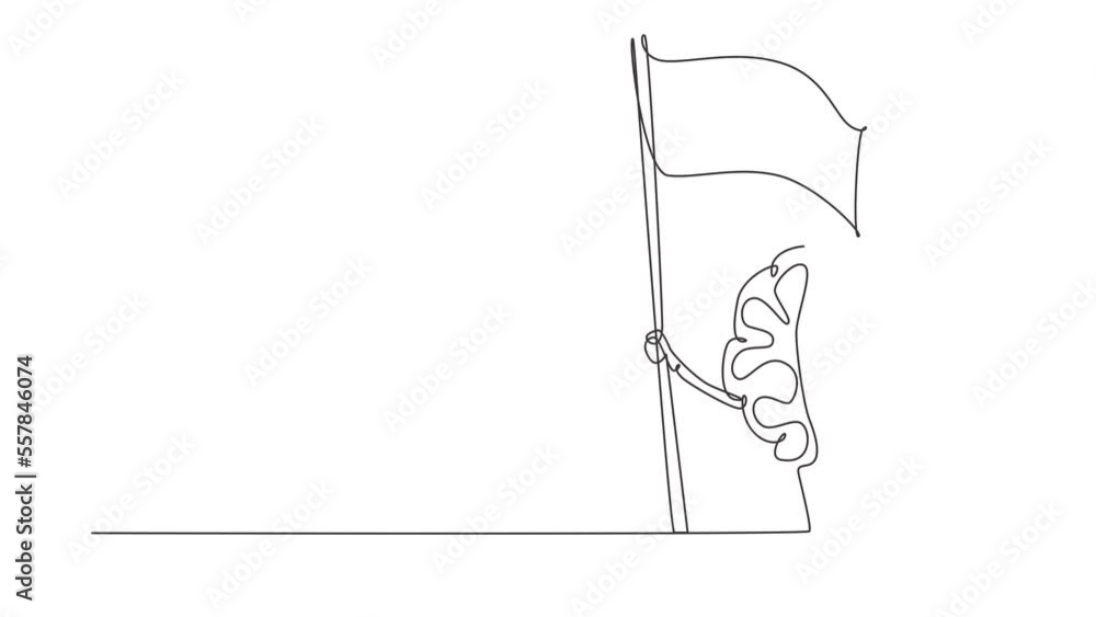 Self drawing animation of single line draw cartoon brain standing with ...