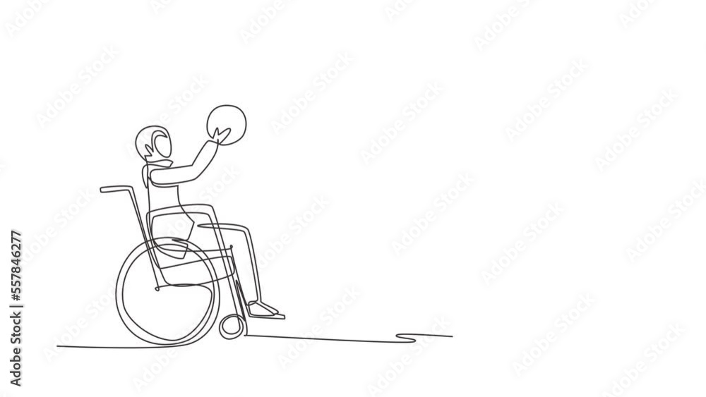 Self drawing animation of single line draw lifestyle of disabled people ...