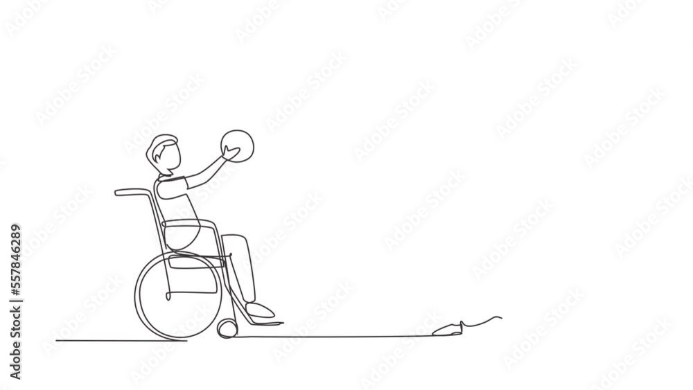 Self drawing animation of single one line draw joyful disabled Arabian ...